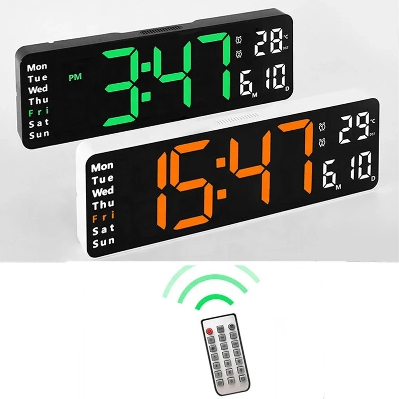 Wall-mounted Digital Wall Clock Remote Control Temp Date Week Display ...