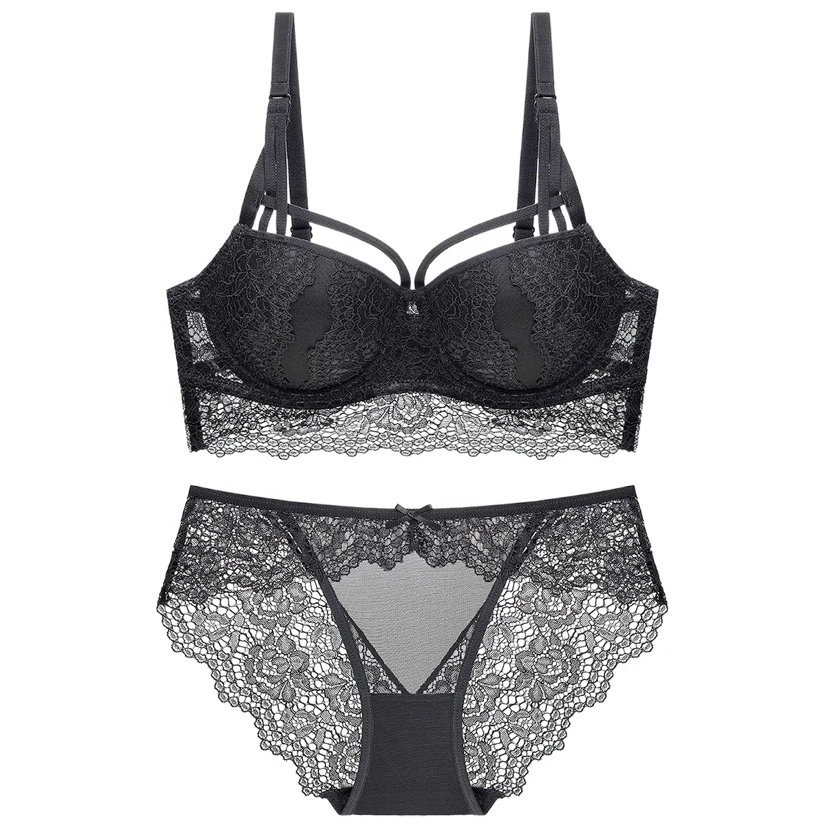 Women's Push Up Padded Underwire Molded Bra Lady Lace Bra Set Gather Up ...