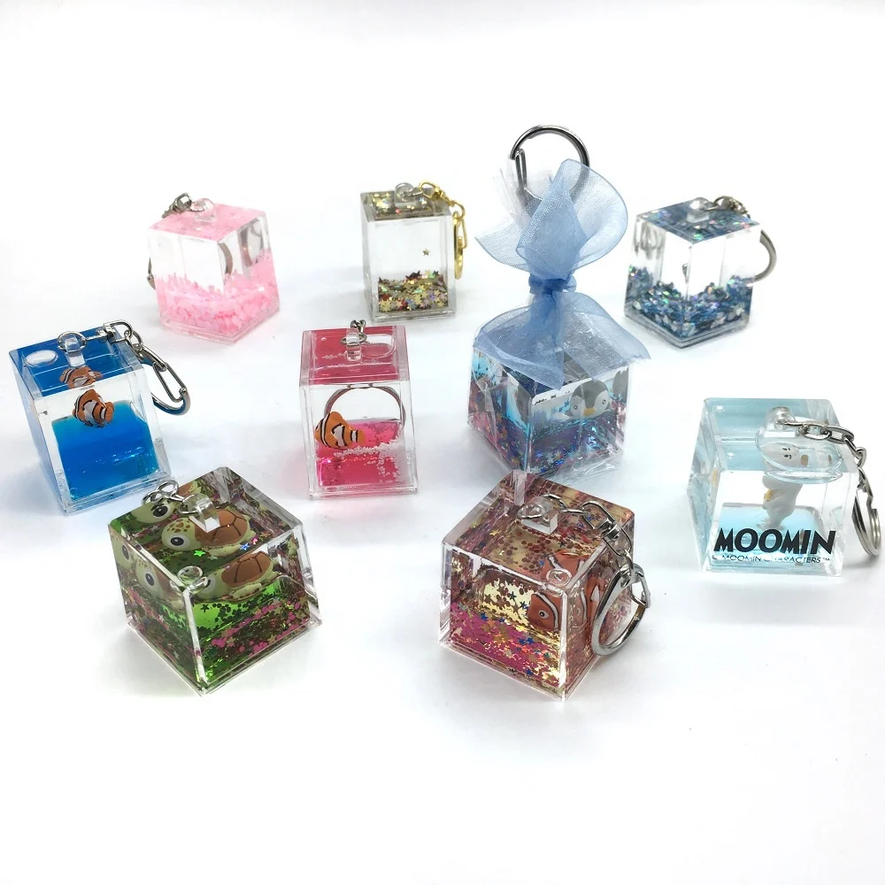 Oem Novelty Cube Shape Acrylic Aqua Floating Keyring Acrylic Sequin ...