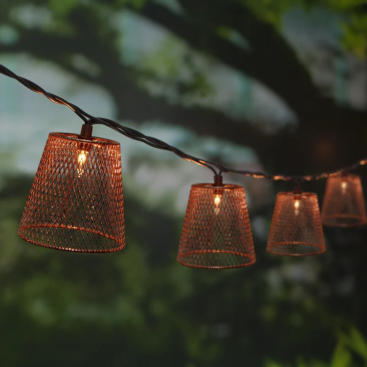 Plug In 10 Lights Electric Mesh Wire Lantern Outdoor Decoration Patio ...
