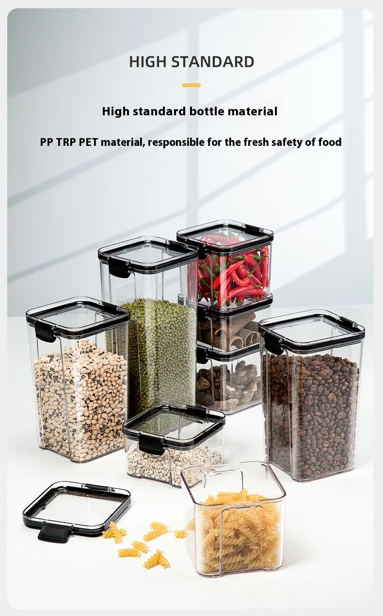 Modern Design Kitchen Storage Jars Food-Grade Transparent PP Plastic Boxes with Aluminum Lids ...