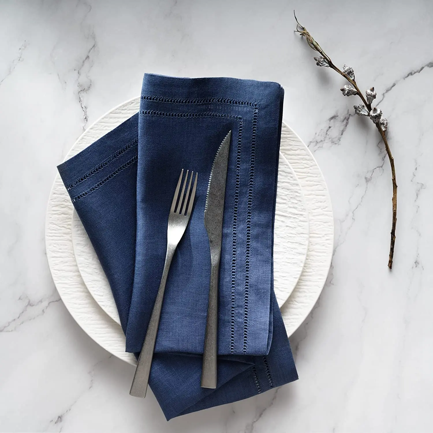 Navy Blue Linen Dinner Napkins Double Hemstitched Flax Napkins Set Of 4 ...