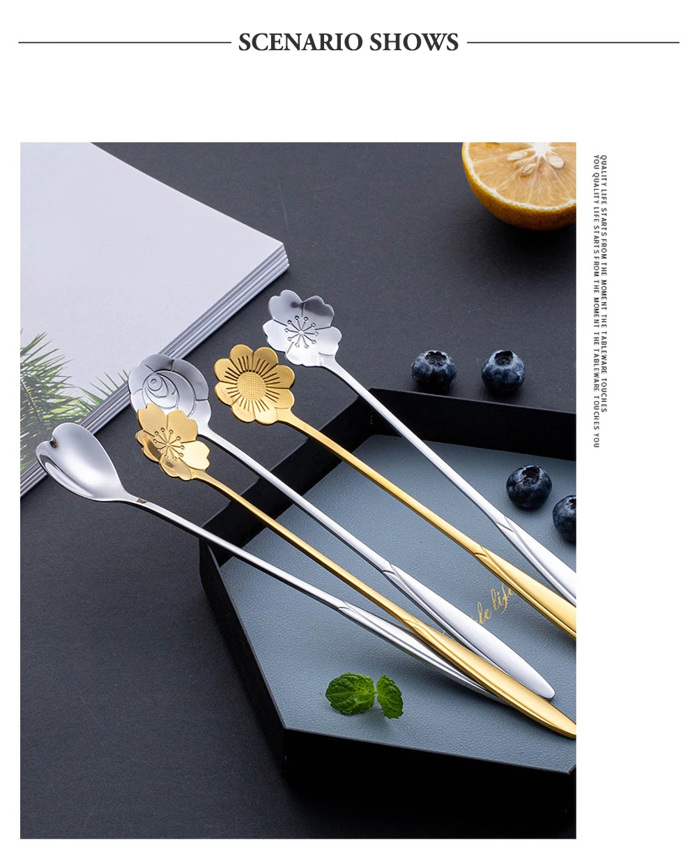 Tea Coffee Mixing Spoon Gold Spoon Long Handle Dessert Stainless Steel ...