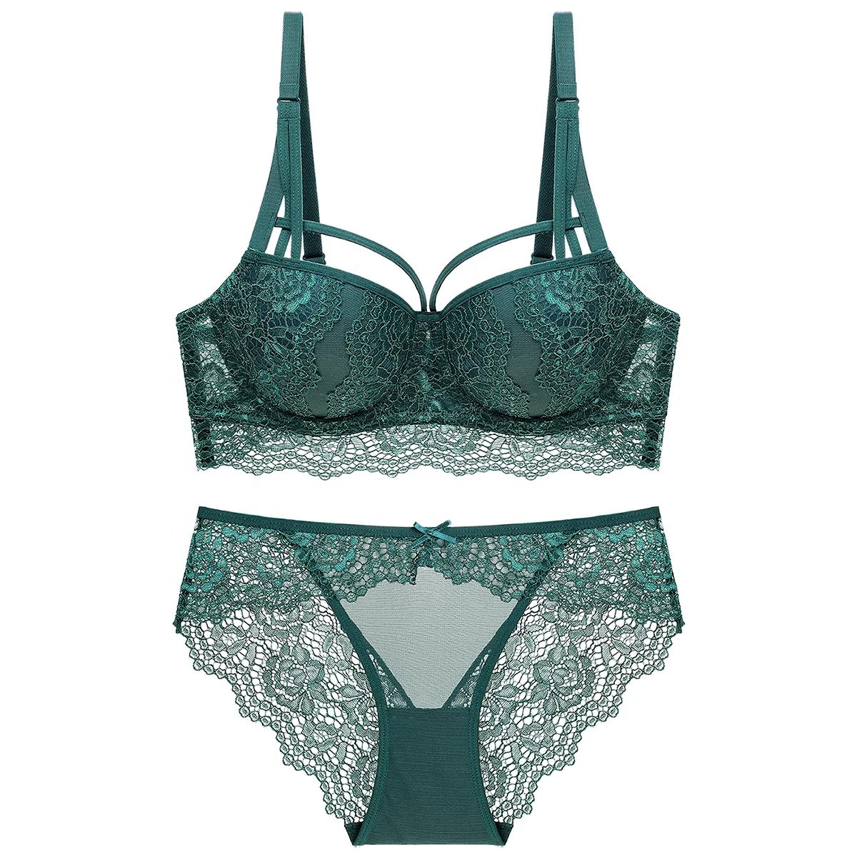 Women's Push Up Padded Underwire Molded Bra Lady Lace Bra Set Gather Up Cups Underwear Sexy ...