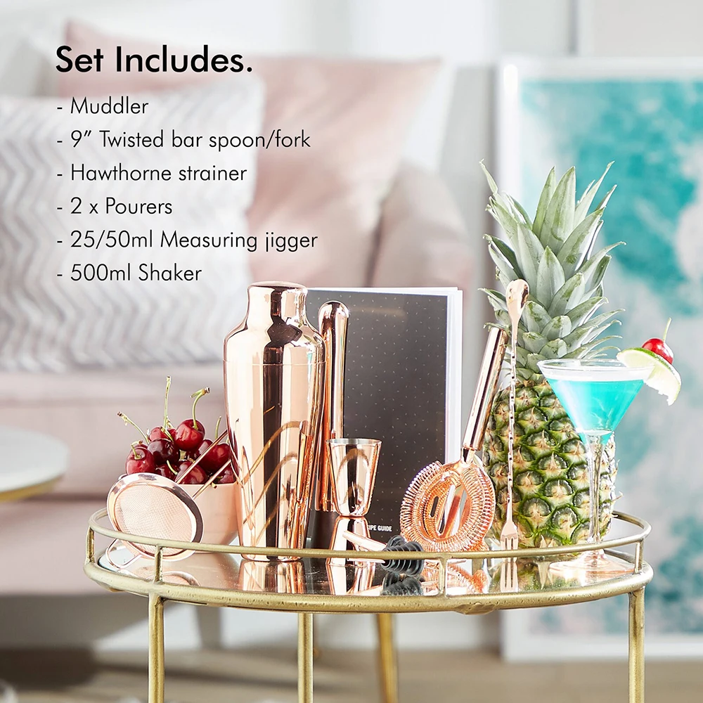 Custom Cocktail Making Set Stainless Steel Bar Tools Gold Copper Plated ...