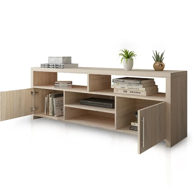140cm Tv Stand Cabinet 2 Doors Wood Entertainment Unit Storage Shelf ...