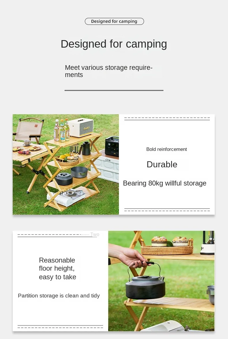 Outdoor Furniture Strip Wood Four - Layer Shelves, Portable Folding ...