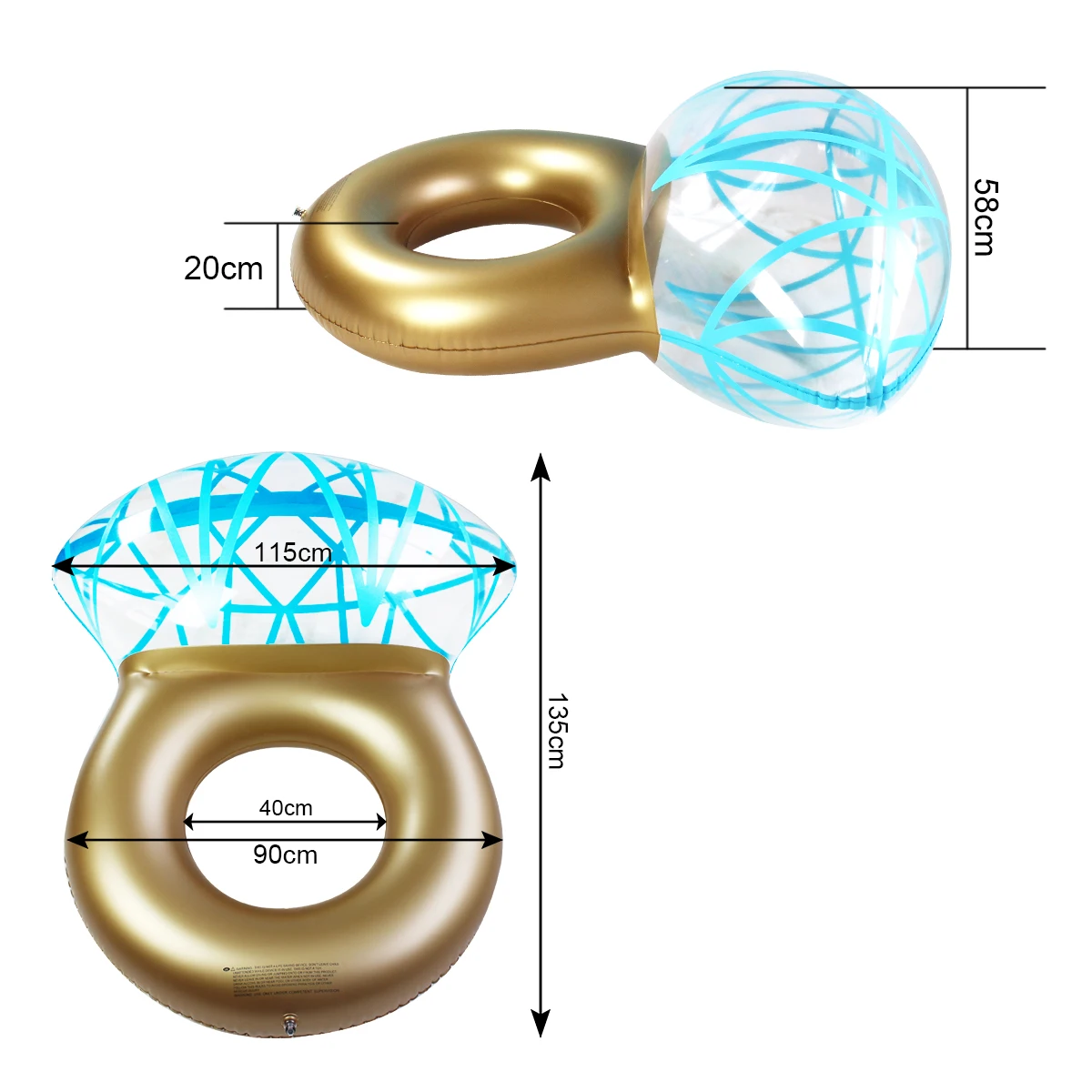Inflatable Pool Float Golden Diamond Swimming Ring Floaty Swim Ring ...