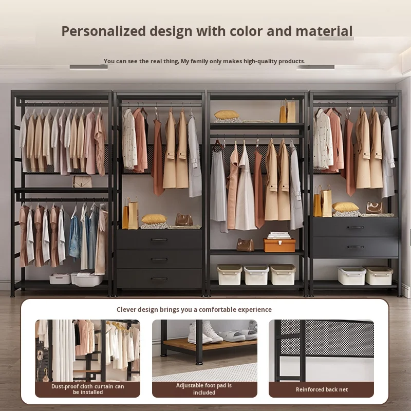 Metal Open Wardrobe Combination Walk-in Cloakroom Bedroom Floor Hangers ...