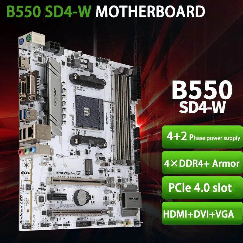 ONDA B550 SD4-W PC 마더보드 DDR4 는 AMD B550/소켓 AM4 5700X/5600/5500 게임용 마더 ...