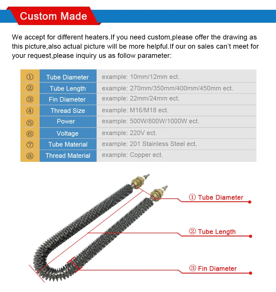 U Type M16/m18 Copper Thread Electric Finned Tubular Heat Pipe 220v ...