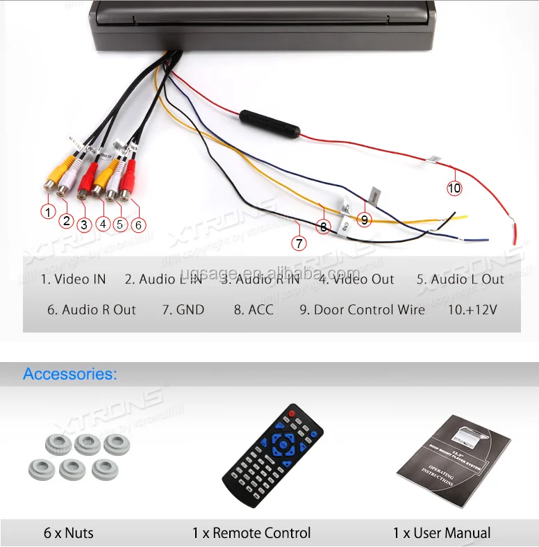 Xtrons Monitor Mobil 13.3 Inci Layar Lebar 16:9 Universal,Pemutar Dvd ...