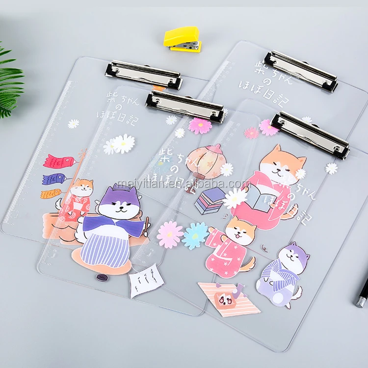 A4 Cartoon Acrylic Clipboard Folder Student Stationery Cute Kimono Cat ...