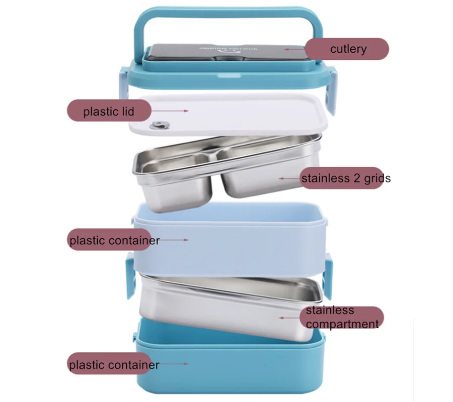 2300ml Portable Stacked Stainless Steel 3 Layers Bento Lunch Box Food ...
