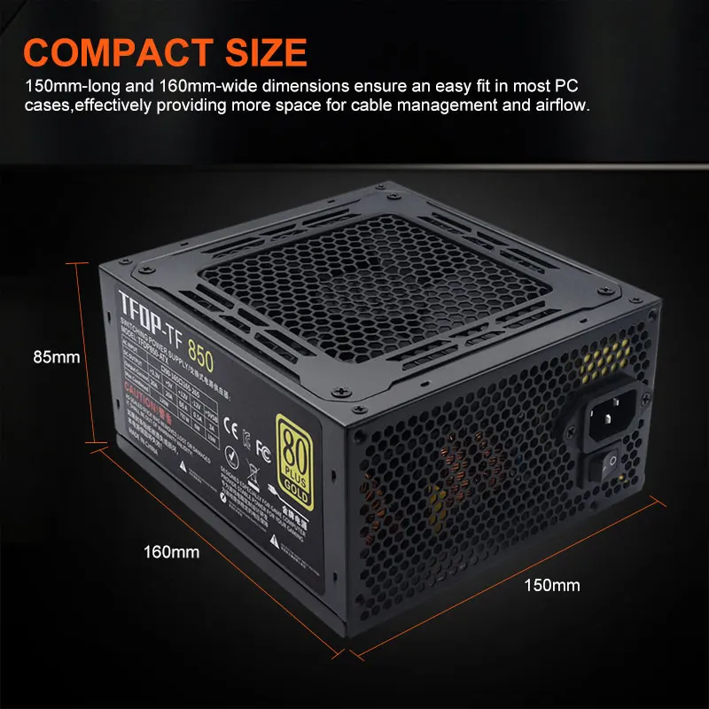 850W Modular Power Supply - Reliable for Gaming & Desktop