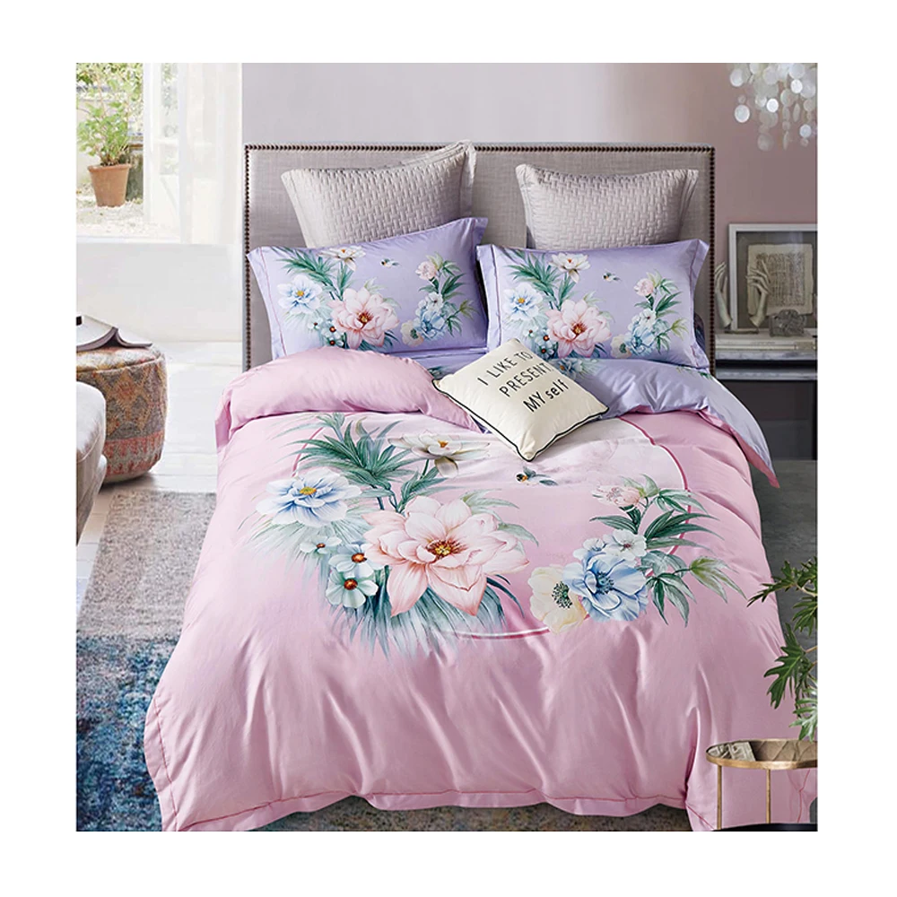 India Cotton 3D Printed Bed Sheet Luxury Flat Screen Printed Bedding Sets