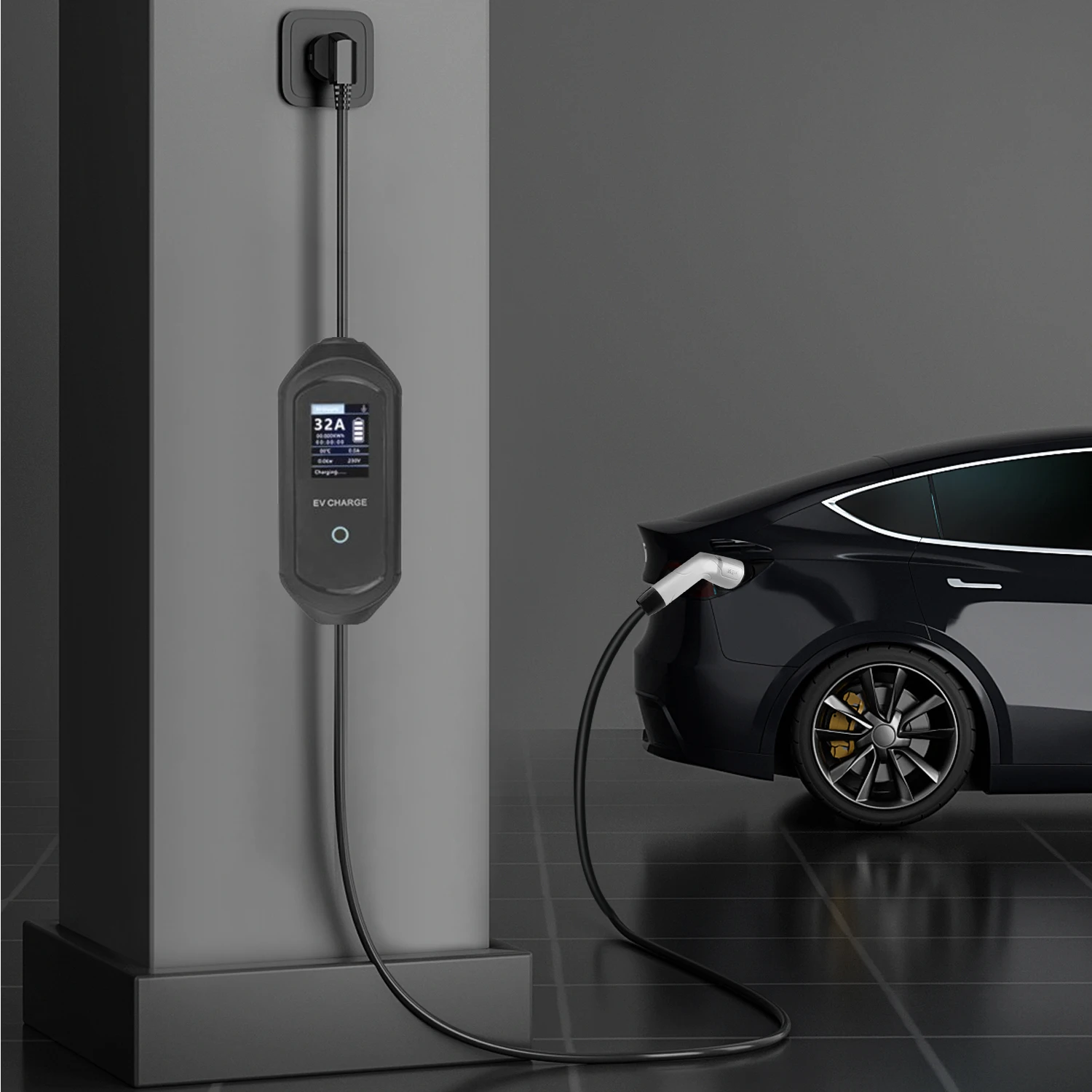 16a 3.5kw Portable Ev Charger Large Screen Display Level 1 Ev Charger ...