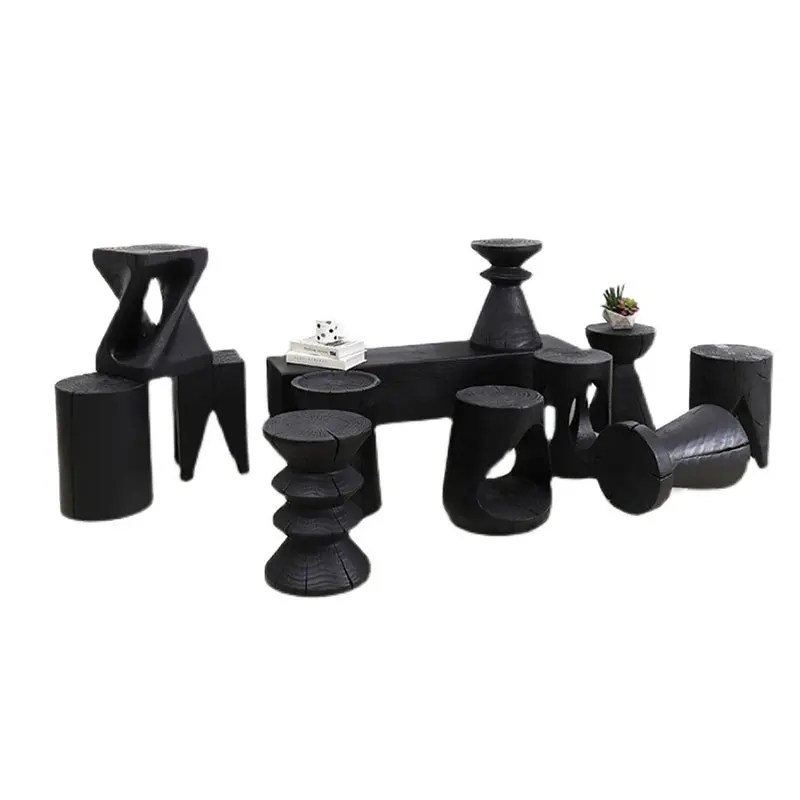 Solid Wood Pier Carbonized Black Log Root Carving Homestay Stakes Place ...