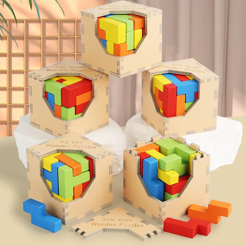 Kids Wooden Educational Colorful 3d Puzzle Building Blocks Wooden Toys ...