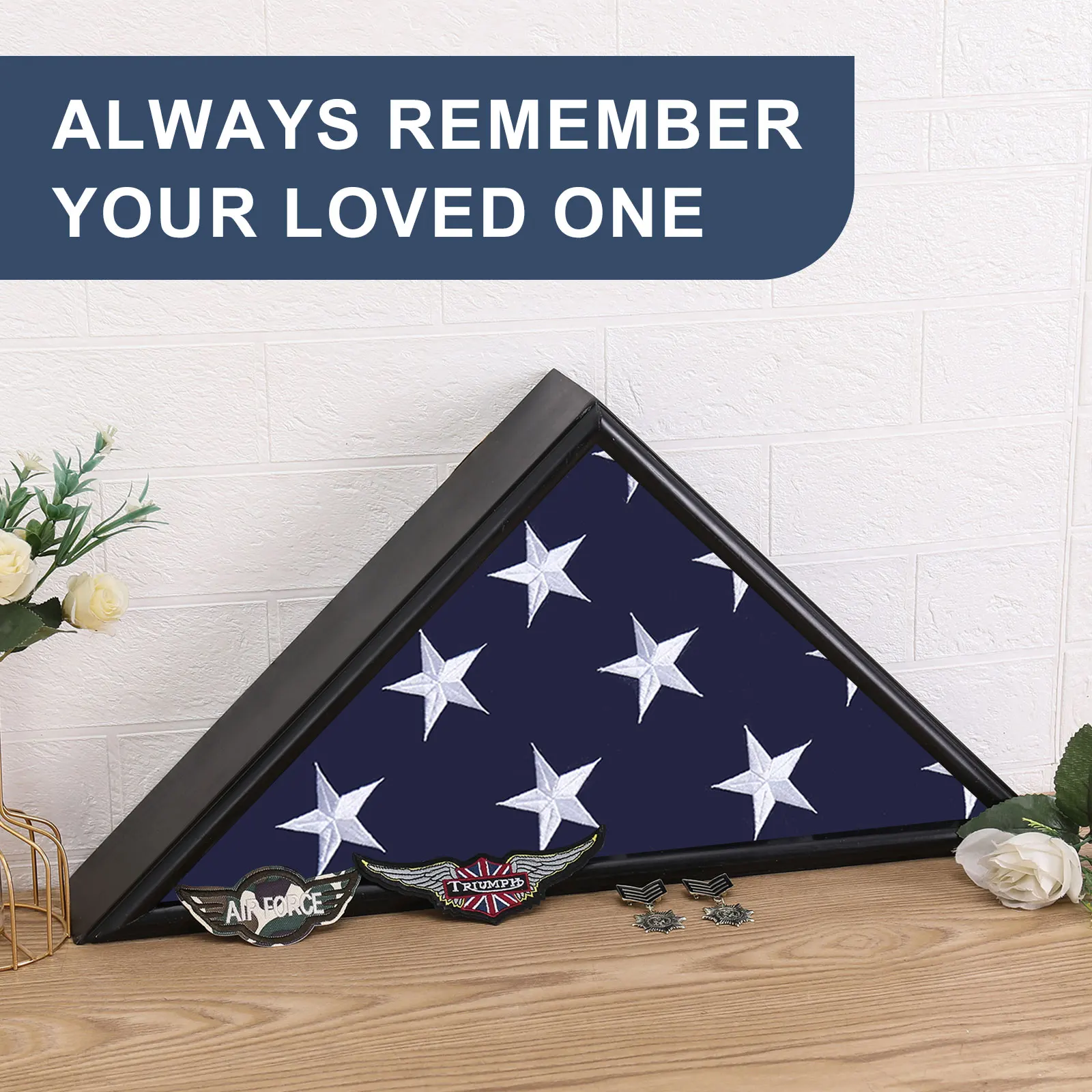 Triangle Solid Wood Flag Display Case - Military Shadow Box