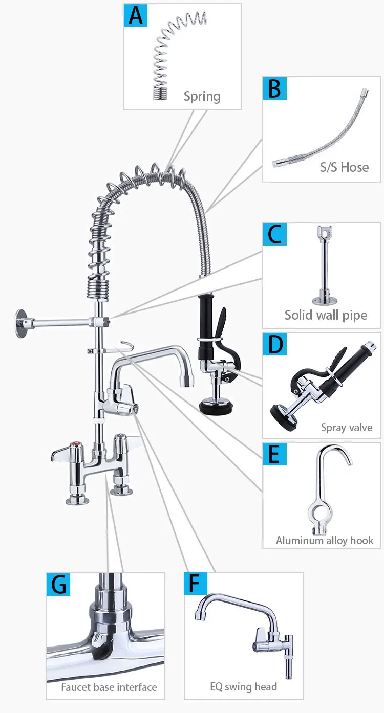 Commercial Hotel Kitchen Spring Pull Down Sprayer Heavy Duty Mixer Tap ...