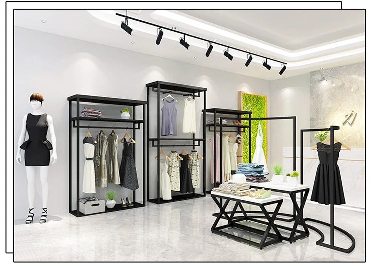 Custom Black Boutique Clothing Store Display Stand Decoration Metal ...