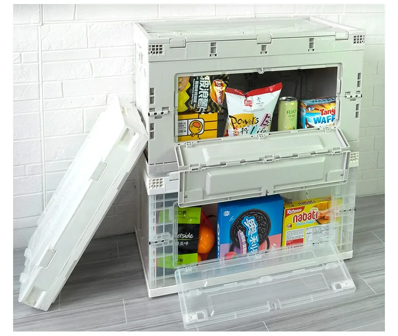Custom 80L Plastic Folding Storage Box Side Opening Turnover Container ...