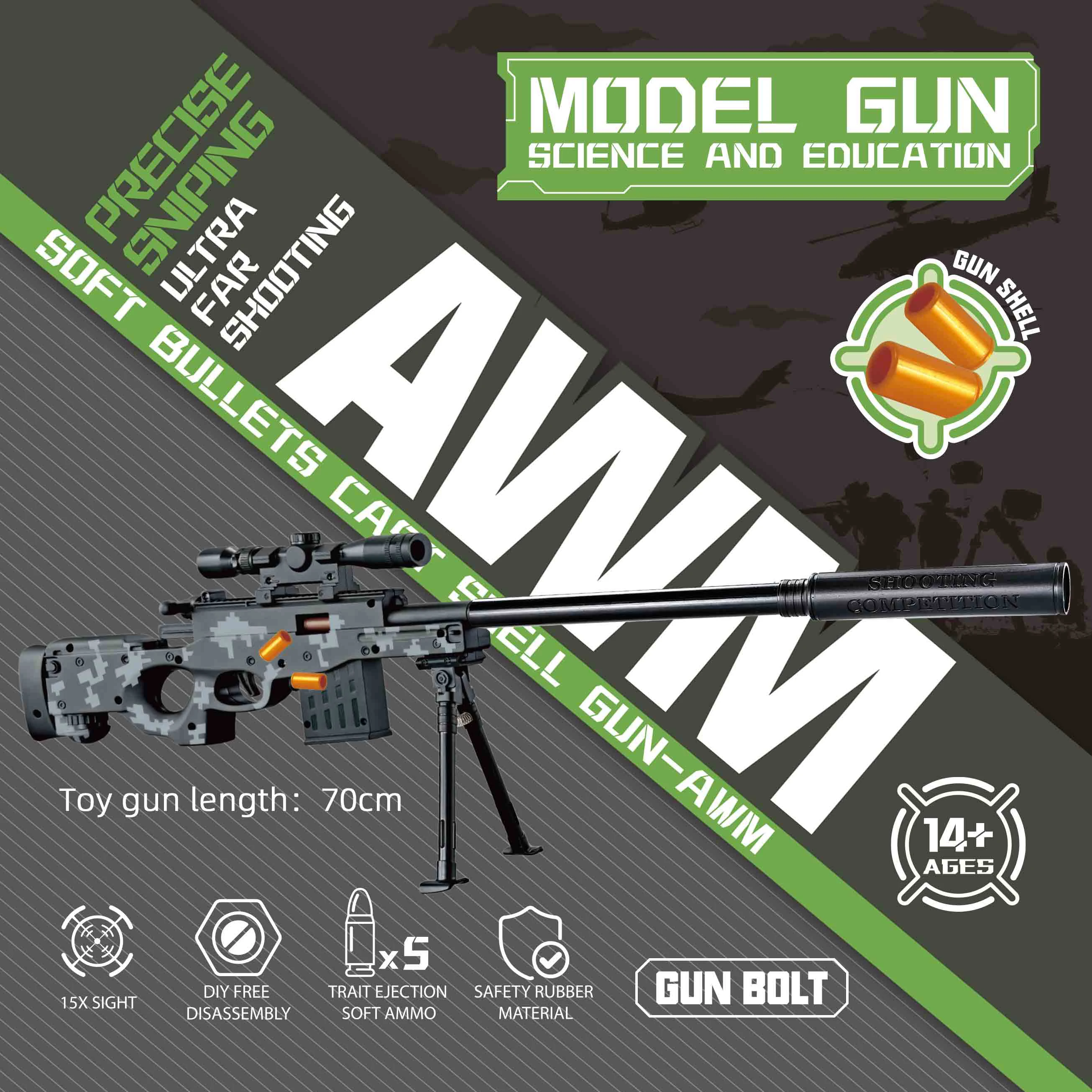 High Quality 70 Cm Shell Ejecting Soft Bullet Gun Toys Plastic Sniper Rifle Gun Realistic Weapon ...