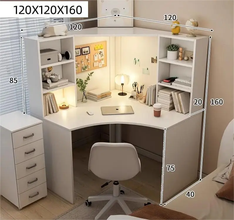Small Apartment Corner Desk Bookcase Combination Solid Wood Bookcase ...