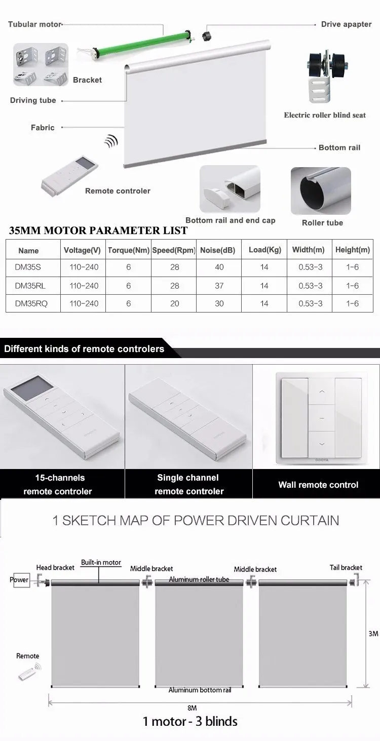 Electric Curtain Remote Control Motor Roller Shade