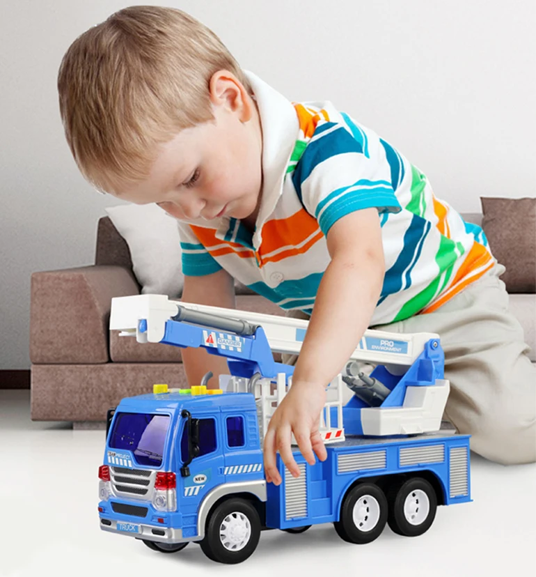 1 16 Scale Plastic Friction Blue Fire Truck Toy With Light And Music ...