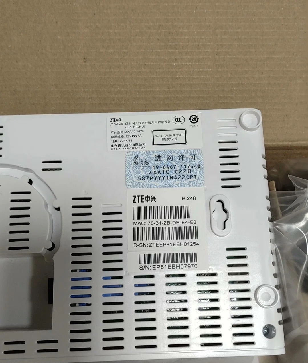 ONU ONT EPON GPON ZTE F401 F412 F400 F420 F450 F601 F612 F600 F620 F450 ...