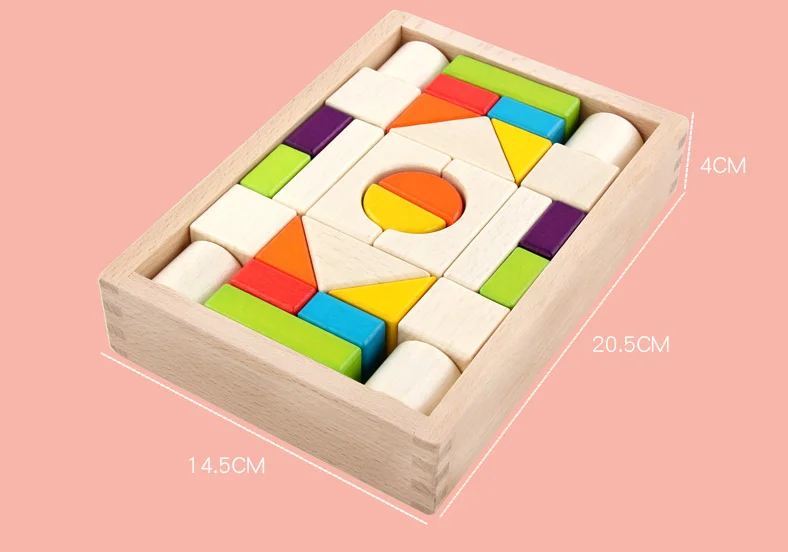 Educational Toy Natural Solid Wooden Blocks Set Sorting Developmental ...