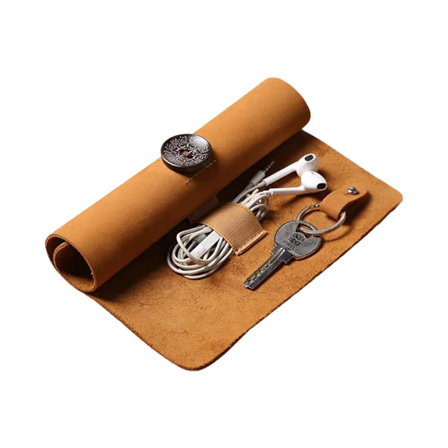 High Quality Roll Vegan Leather Multi-functional Data Cable Storage ...