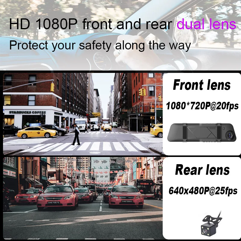 New T450 4 Inch Dash Camera Mirror Car Dvr Dashcam Front And Rear Video ...