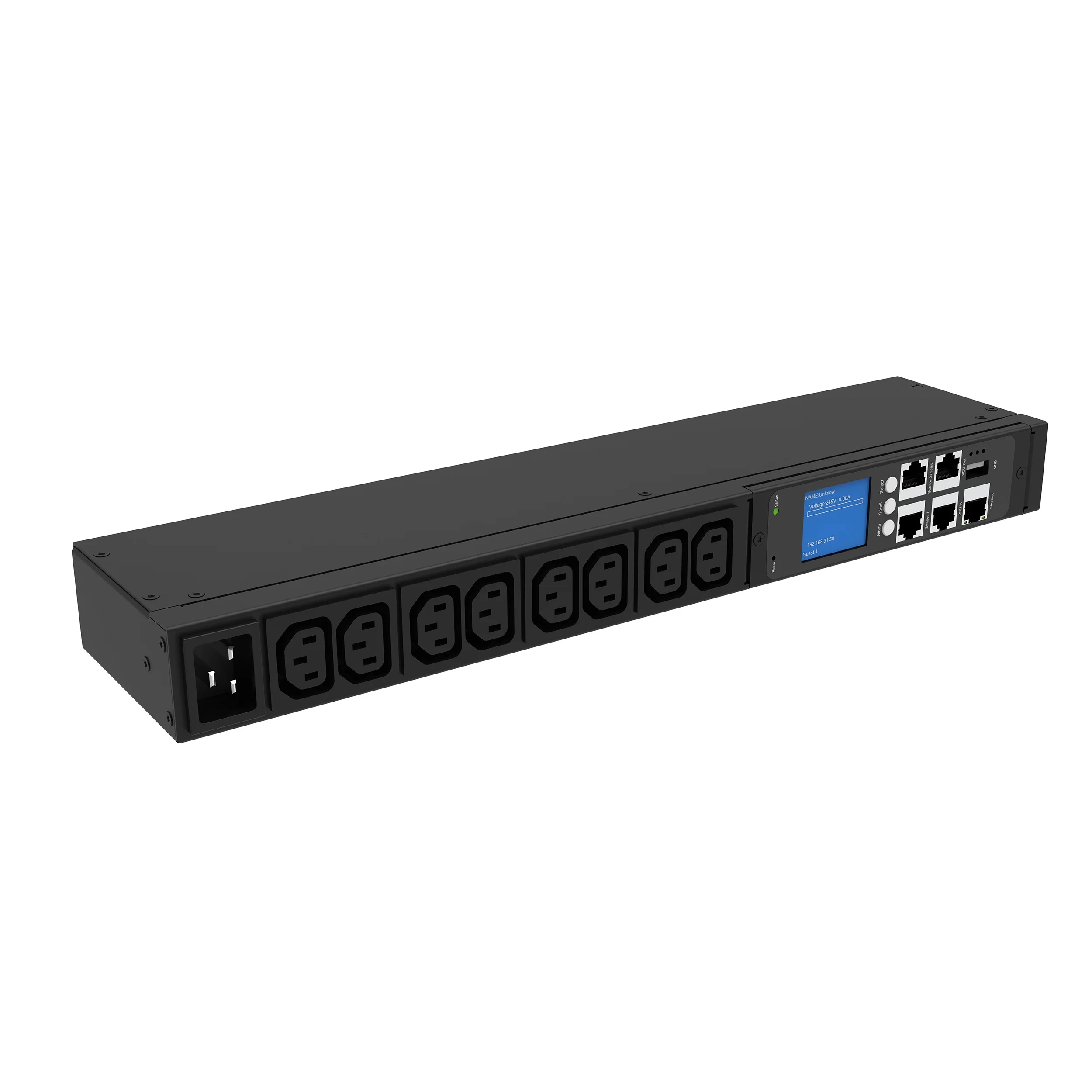 19 Inch 1u Smart Pdu Metered Input Single Phase 16a 100-240v Network Ip 8 Way Iec C13 Power ...