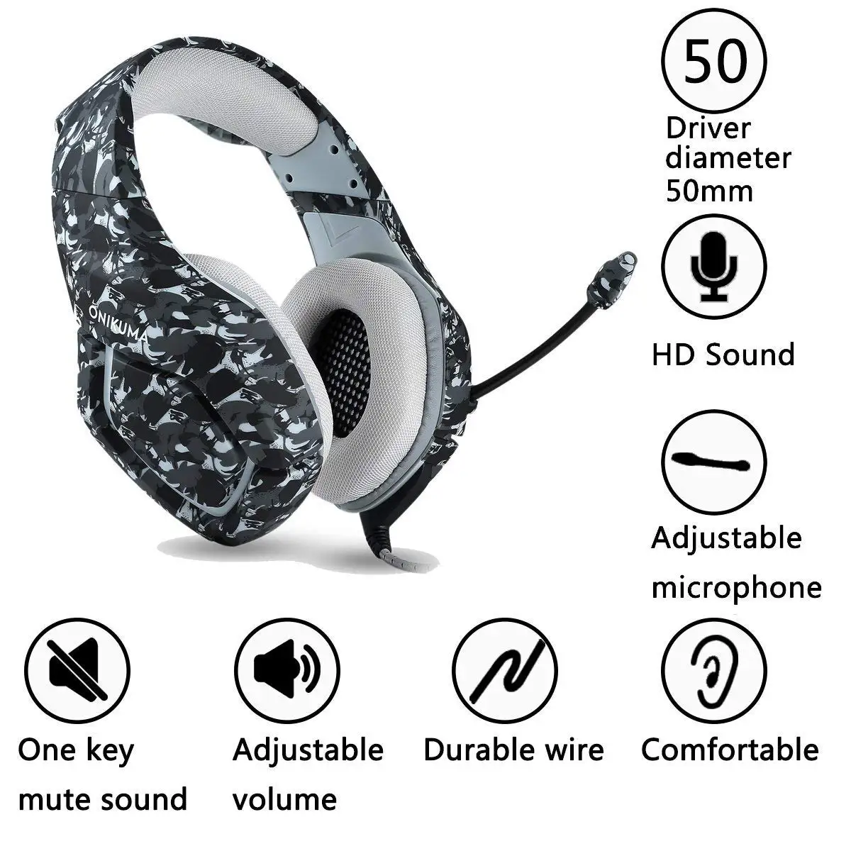 K1b Army Camouflage Headphones Gaming Headsets Camo With Microphone For ...