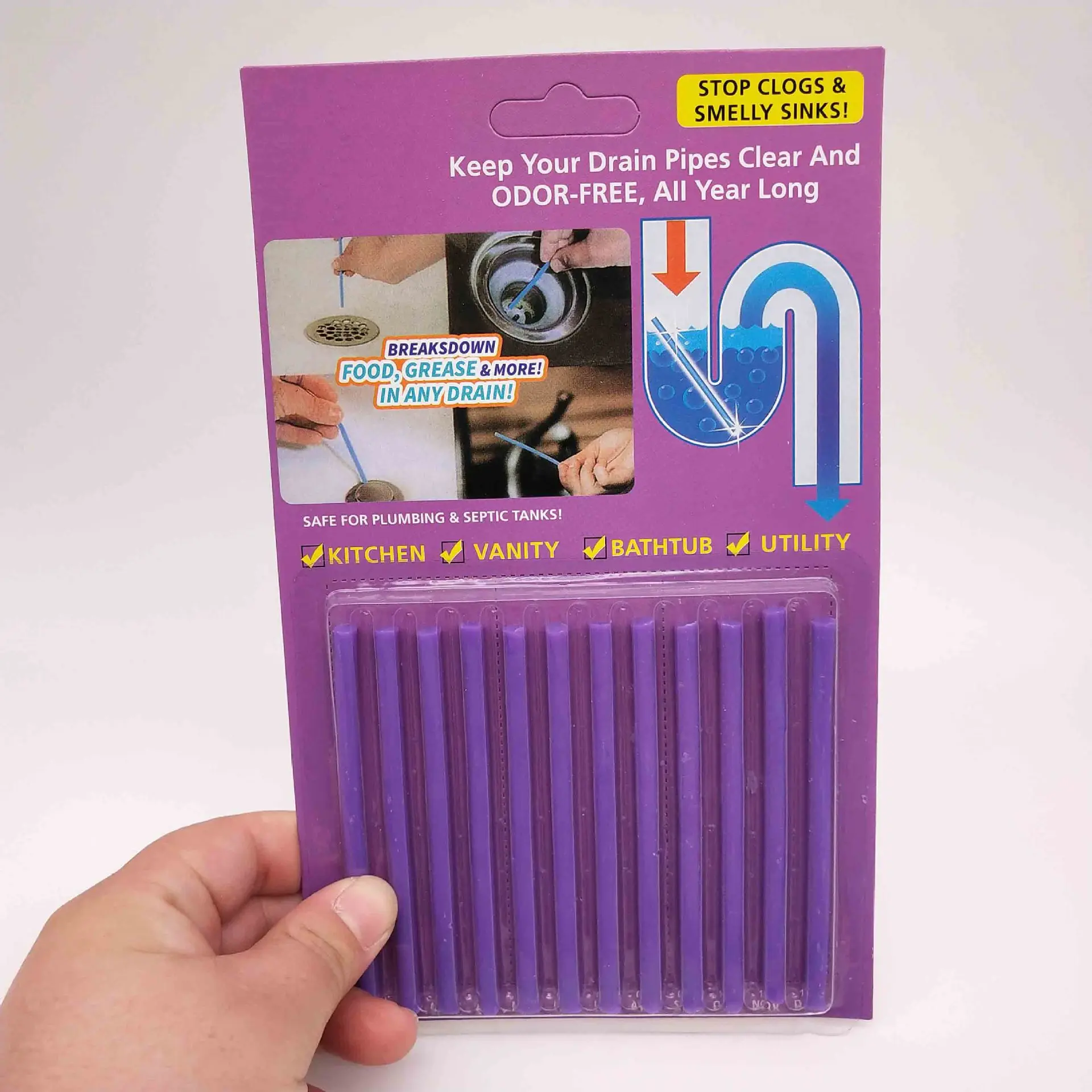 Rts Drain Clean Sticks Pipe Dredging Deep Odour Remover Clean Stick ...