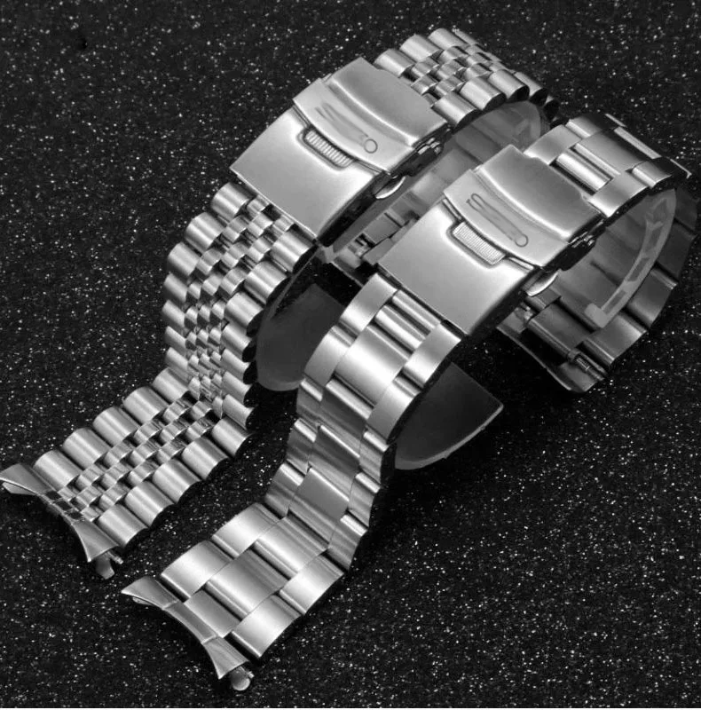 20mm 22mm Solid Stainless Steel Watch Band Men Metal Curved End Diving ...