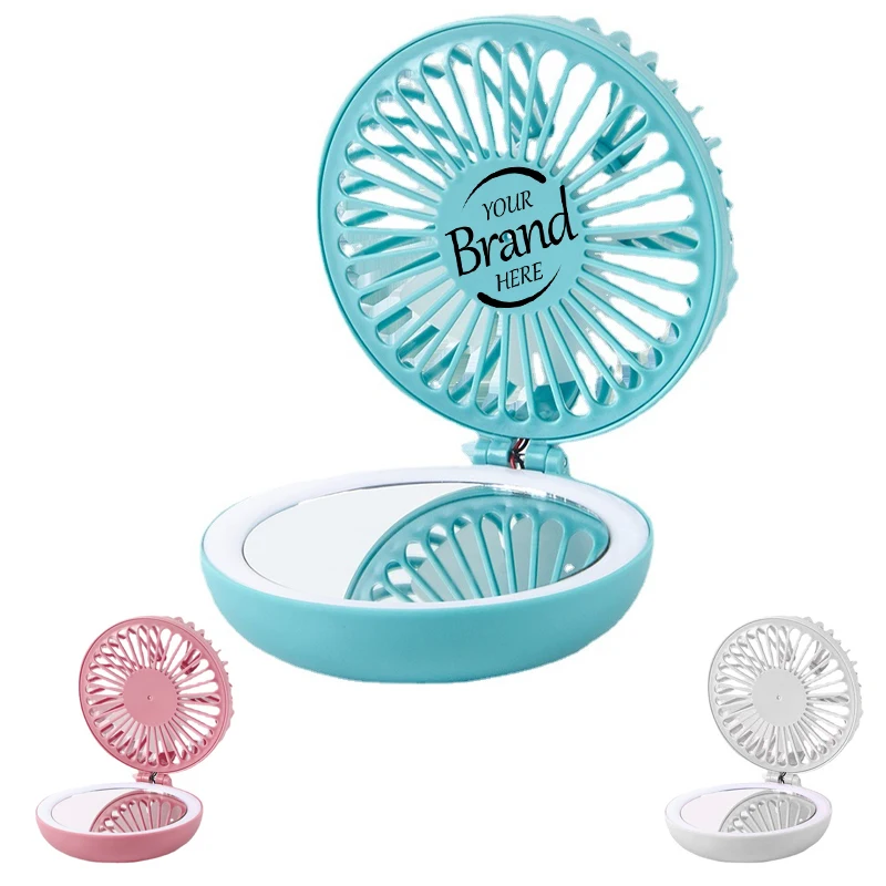 Portable Led Fill Light Makeup Mirror Small Fan Portable Beauty Folding ...