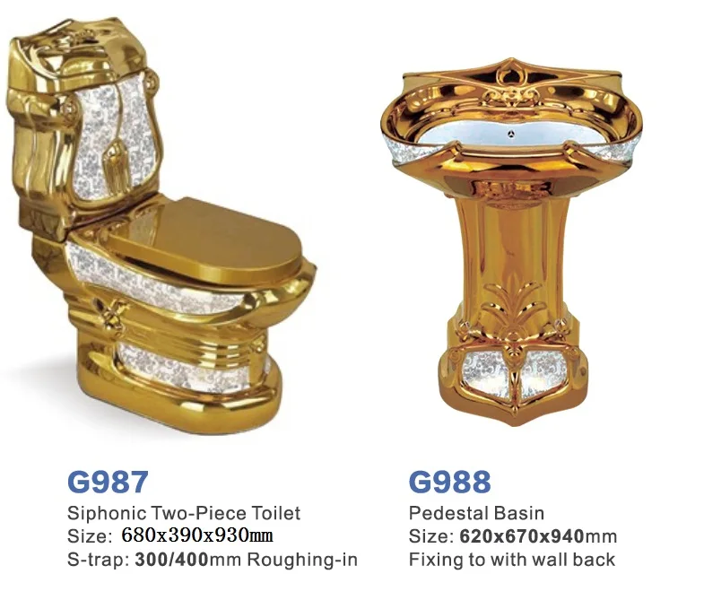 Golden Color Commode Bathroom Set Gold Wc Toilets Bowl And Pedestal ...