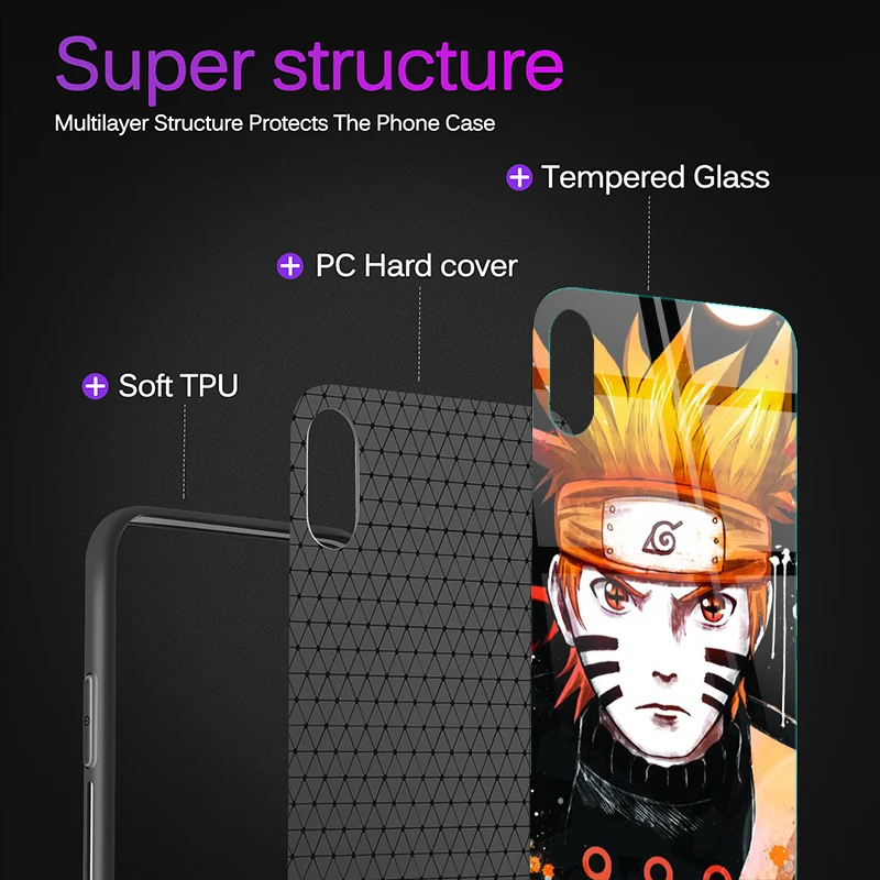 Tempered Glass Tpu Pc Anime Naruto Print Shiny Phone Case For Iphone 7 ...