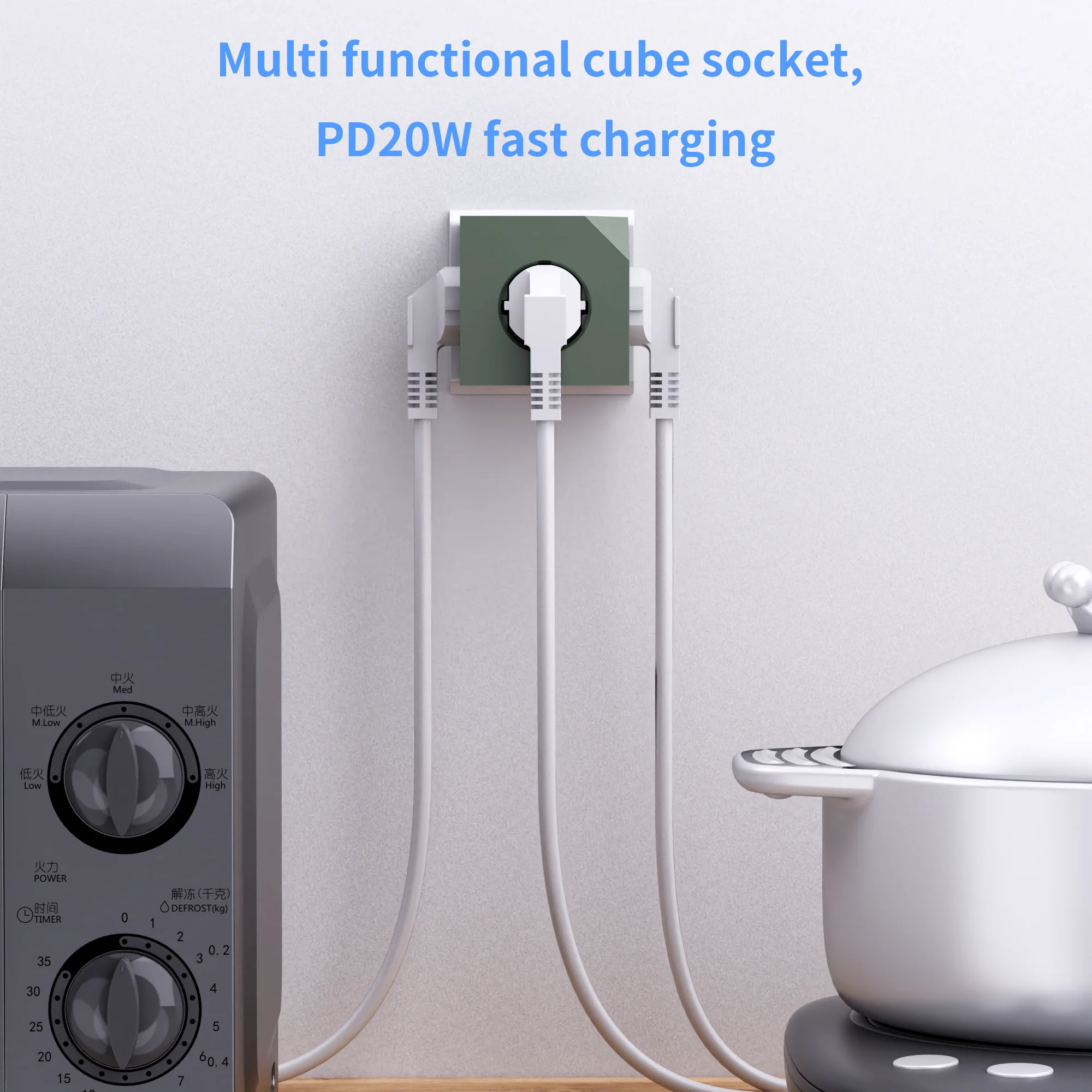 PD20W Fast Charging Power Socket Cube Adapter with USB A and C