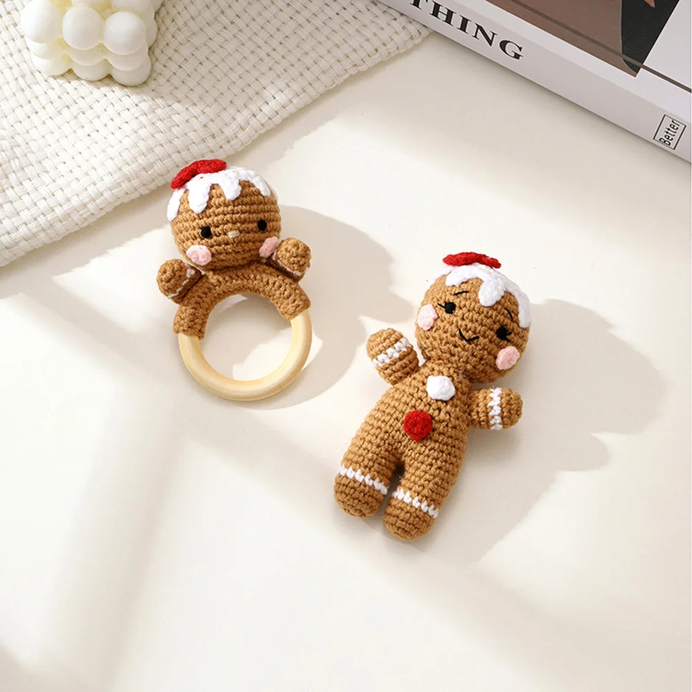 Handmade Christmas Crochet Gingerbread Man Animal Rattle Knitted ...