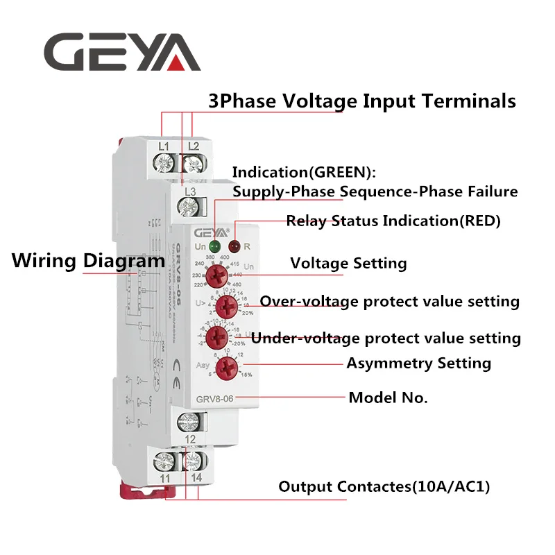 Geya Grv8-06 Overvoltage Undervoltage Relay Phase Sequence Asymmetry ...