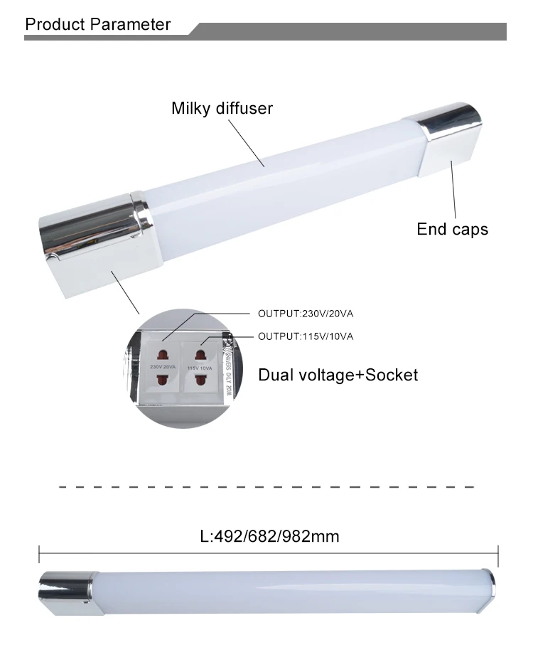 115V 230V Dual Voltage Socket - Modern Bathroom Vanity Lights