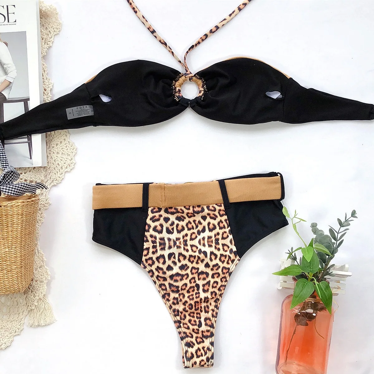 섹시한 수영복 뜨거운 마이크로 소녀 수영복 표범 높은 허리 Bandeau 비키니 Buy 높은 허리 Bandeau 비키니