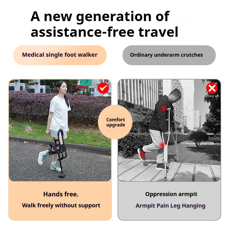 Single Leg Walking Aid with Anti-Slip Crutches for Ankle Injuries