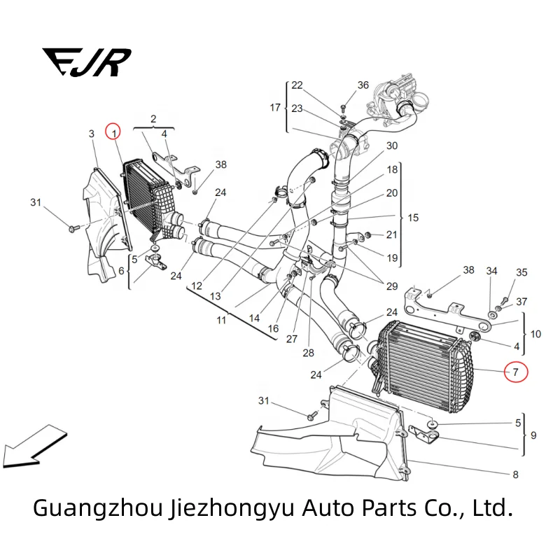 R.H Intercooler for Ghibli, Levante, Quattroporte OEM 670035635 ...
