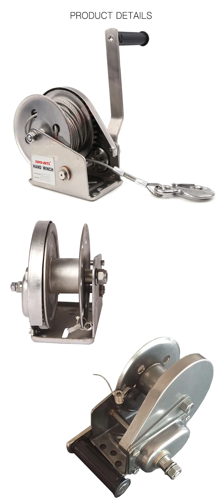 Toyo-intl High Quality 1800lbs Brake Hand Winch Stainless Steel 304 Self Locking Automatic Hand ...